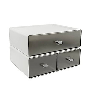 JIAFUJIN Desk Drawer Storage Box, Stackable Design, Stationery/Office Supplies Organizer, Plastic Cosmetic Organizer.For Stationery/Office Supplies/School/Home(White) 2 Compartments