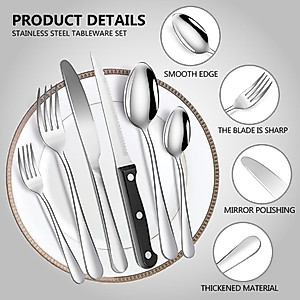 Silverware Set 24-Pieces Flatware Set Cutlery Set with Steak Knives Food-Grade Stainless Steel Home Essentials for New Home Forks Spoons And Knives Set Dishwasher Safe Daily Household Use