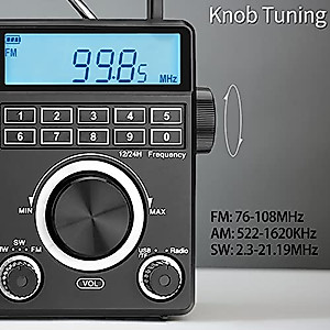 Retekess TR629 Portable Shortwave Radios, Digital Radio AM FM Plug in with DSP, Support Backlight LCD Display, Digital Tuning and Preset, USB, Micro SD, Clock, Recorder