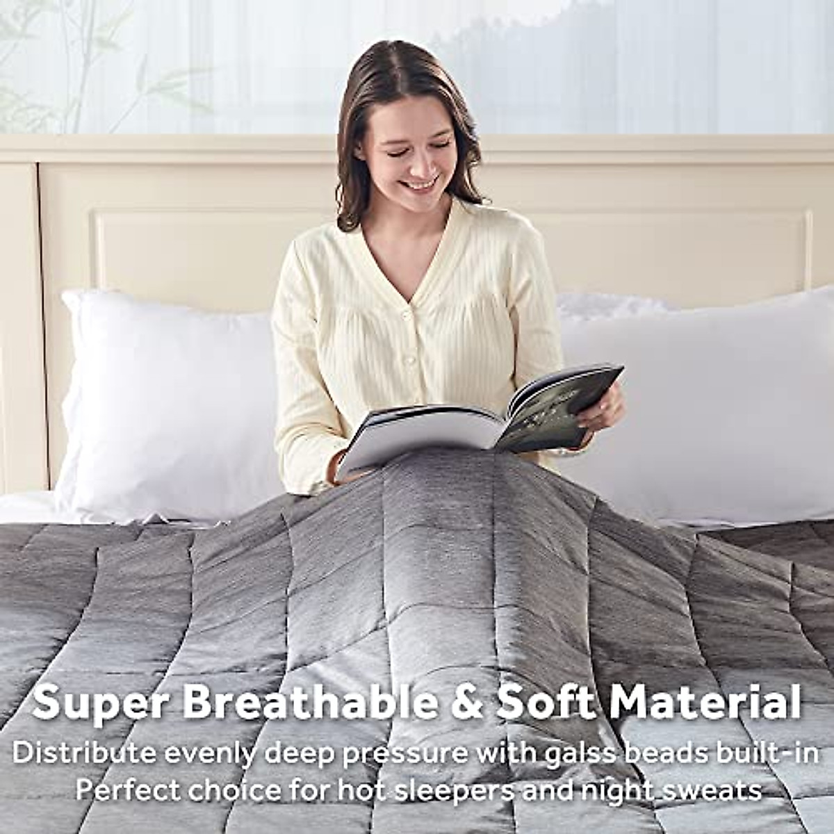 Silkyrest Cooling Weighted Blanket for Adults 15lbs 60" x 80" Queen Size Double-Sided Heavy Blanket for Sleeping Breathable Microfiber Material with Glass Beads for Summer, Gifts for Men Women, Grey