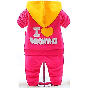 Yao 6M-4Y 3pcs Baby Girl Casual Hoodie Jacket Cotton T-Shirt Pants Sweater (Red,6-12M)