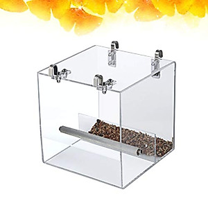 Baluue Automatic Bird Feeder No Mess Bird Cage Feeder, Acrylic Bird Cage Feeder Hanging Bird Feeder with Hooks 6.2 inch Square Bird Feeder