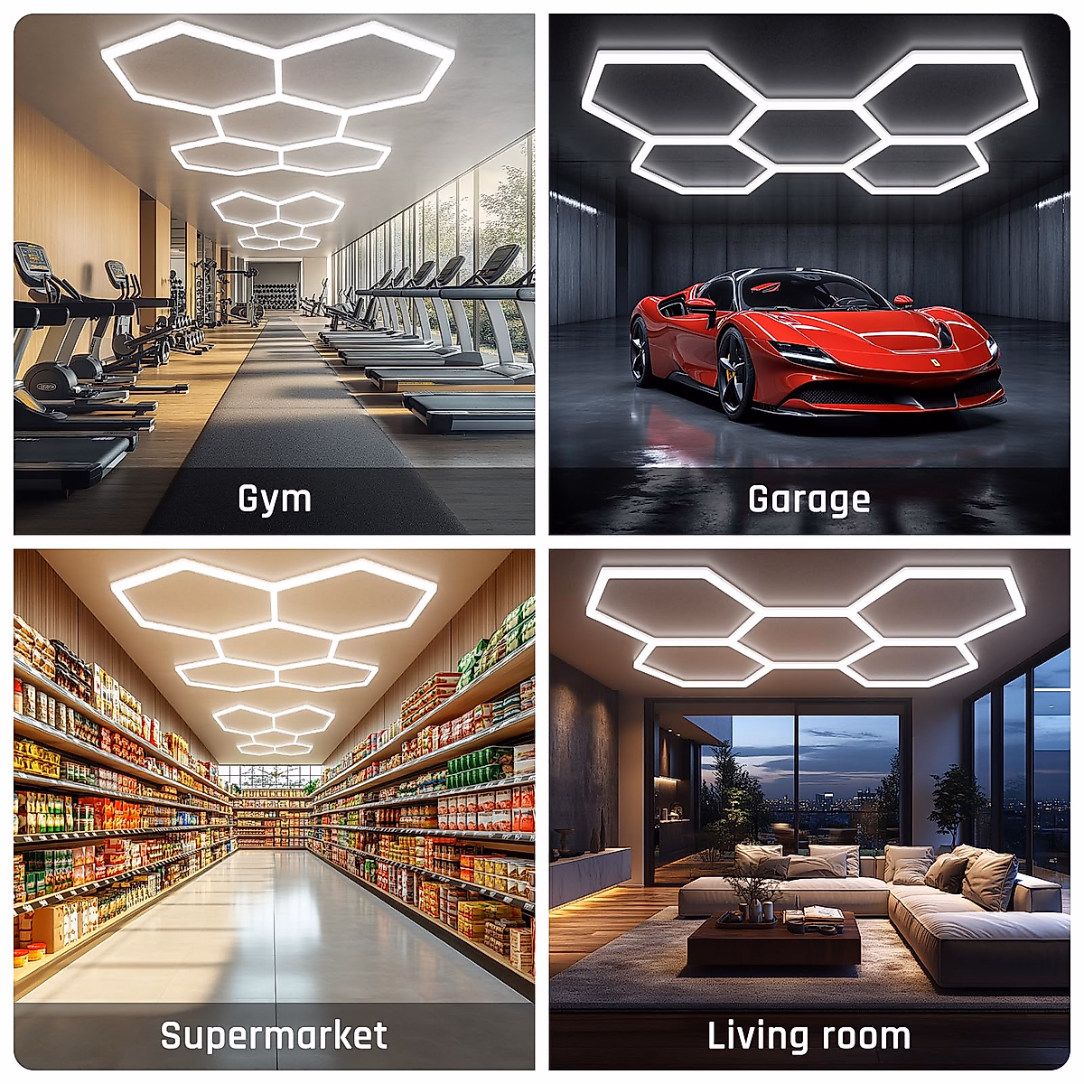X-Litall Hexagon Garage Light，25 Pack Garage Lights Ceiling Led Hexagon，5000k Daylight White Honeycomb Lights Ceiling for Garage, Gym,Warehouse, Car Detailing Shop, Super Market.