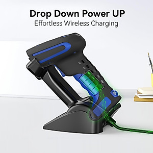 Alacrity Wireless Charging Barcode Scanner, 1D/2D Symbologies, Global Shutter Scan Sensor, Long-Distance 433MHz Wireless & Bluetooth Connectivity, Industrial Shock and Dust-Proof Barcode Reader, Green