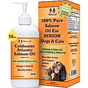 Natural Dog Company Coldwater Atlantic Salmon Oil for Dogs (16oz) - Senior Dog Fish Oil Supplement with Omega 3, Easy to Digest for Senior Dog Fish Oil, Liquid Dog Fish Oil Joint Support Supplement