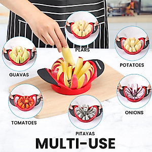 SCHVUBENR 4.72 Inch Large Apple Slicer with 12 Blades - Professional Apple Cutter - Stainless Steel Apple Corer - Sharp Apple Slicer and Corer - Apple Corer Tool - Dishwasher Safe(Red)