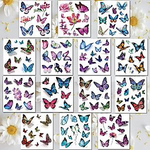 Butterfly Temporary Tattoos,150 Various Styles Butterfly Tattoos Stickers Waterproof 3D Tattoo for Kids Women Birthday Decorations Body Art Makeup Stickers
