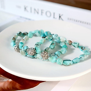 Natural Stone Larimar Bracelet Crystal Magnet Clasp 7.5" …