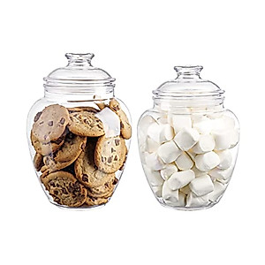 Candy & Cookie Apothecary Jars with Lids 148oz and 128oz Set of 2 - Acrylic Storage Containers - Cute Decorative Candy Jars with Lids - Candy Containers for Cookies, Candies, Sugar, Tea, Coffee, Herbs, Spices – Plastic Clear Jars with Lids- By The Candery