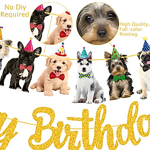 Dog Happy Birthday Banner Decorations Baby Dog Birthday Party Supplies Gold Glitter Puppy Birthday Banner Decorations for Pet Dog Theme Party Bunting Decoration Baby Shower Party Supplies