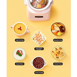 TIANJI Electric Stew Pot for Baby, Ceramic Slow Cooker for Congee & Soup with Growth Stage, 1.3L, Pink