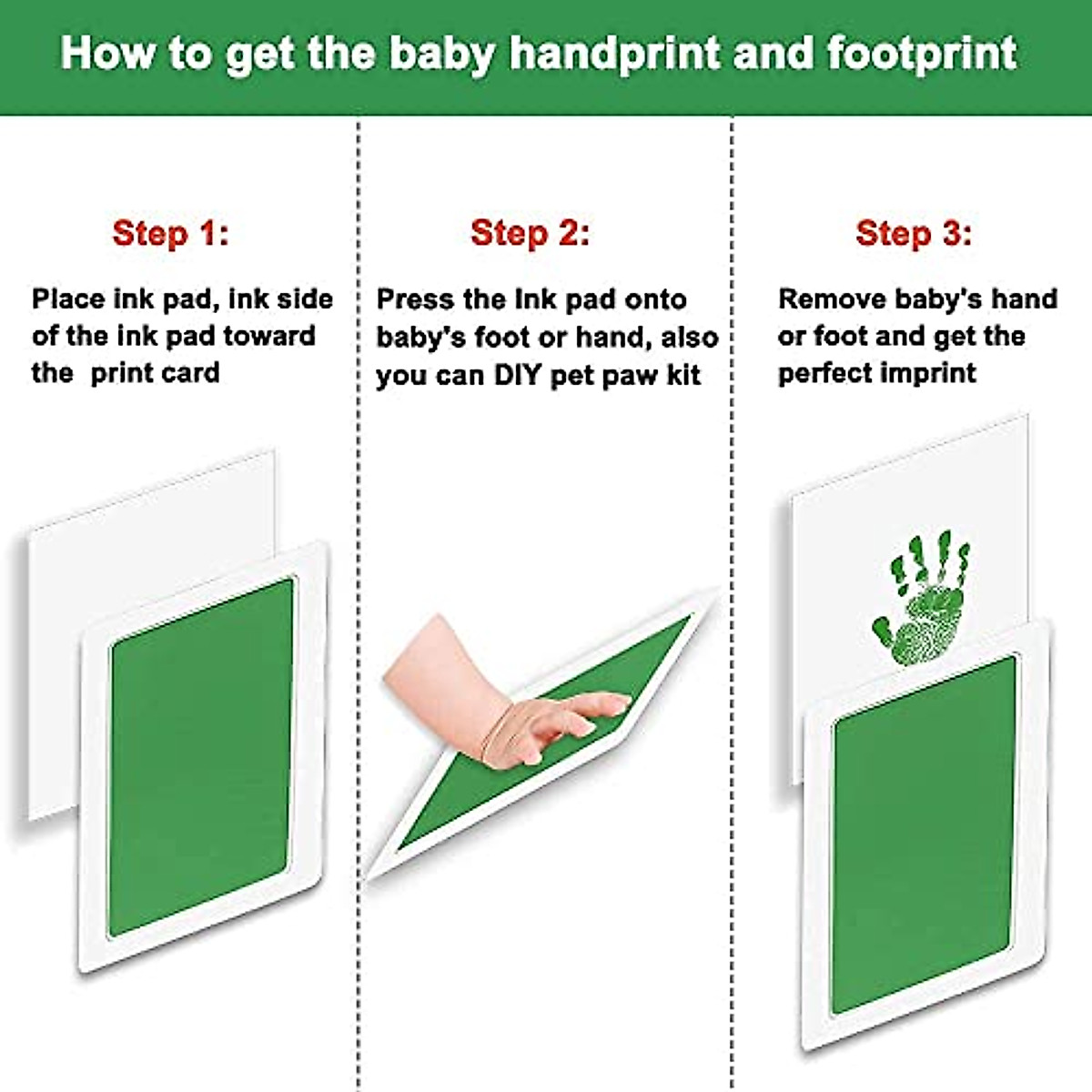 WEWESGAO Baby Handprint and Footprint Kit, Dog Paw Print Kit, Clean Touch Ink Pad for Newborn,Kids,Toddler and Pet with 3 Ink Pads and 6 Imprint Cards (Small, Black)