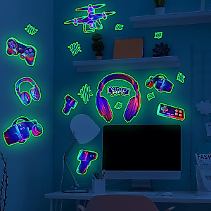 Prabahdak Gaming Wall Decals Glow in The Dark Game Wall Stickers Boy Gamer Video Game Controller Wall Decor for Boys Room Kids Bedroom Home Playroom Decoration