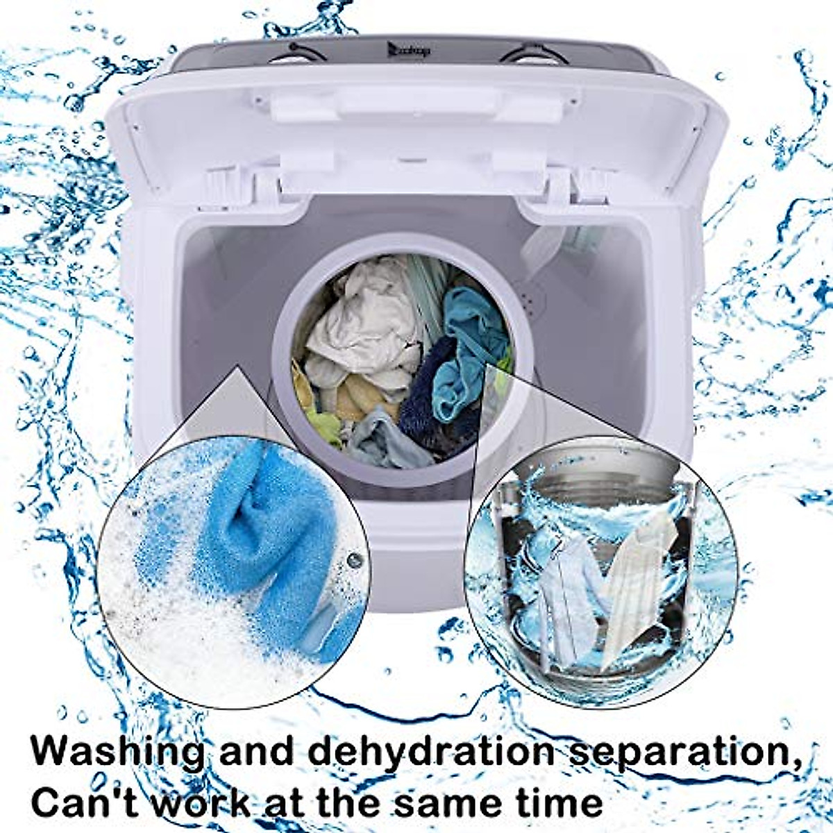 Portable Mini Compact Single Tub Washing Machine 10lbs Washer Spinner Washing Machine with Wash and Spin Cycle, Space Saving Full-Automatic Washer for Camping, Apartments, Dorms, College Rooms, RV's