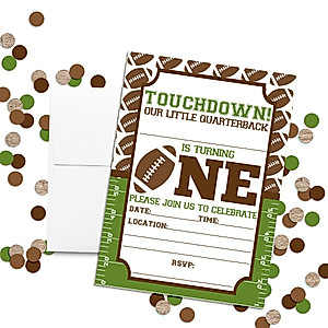 Touchdown Football First Birthday Party Invitations, 20 5x7 Fill In Cards with Twenty White Envelopes by AmandaCreation