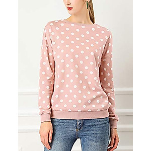 Allegra K Women's Winter Fall Casual Pullover Crewneck Long Sleeve Polka Dots Sweatshirt Sweater Small Pink