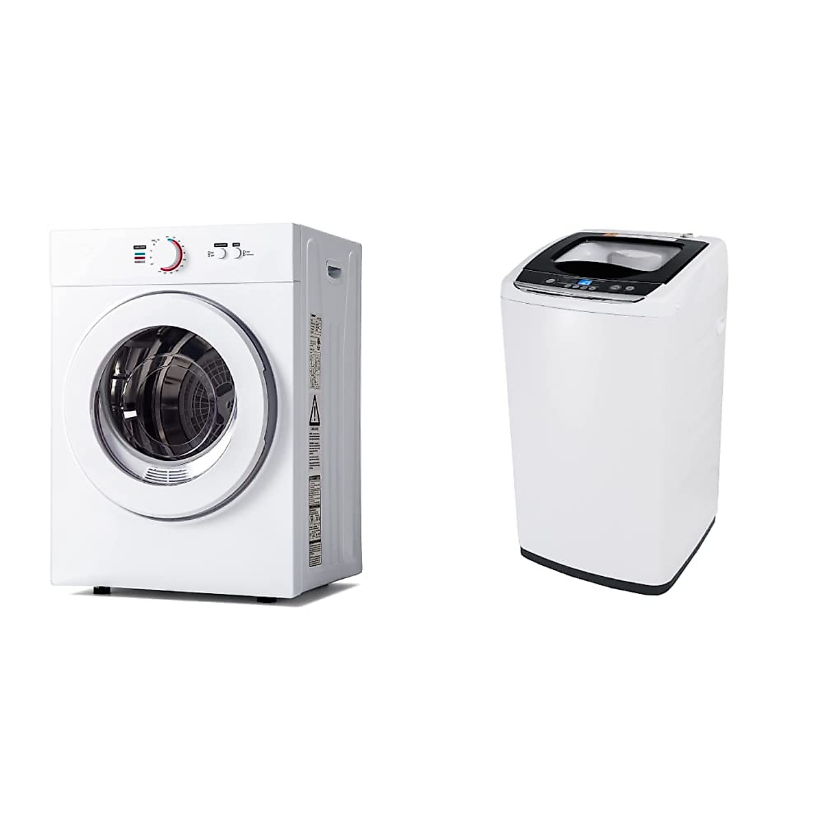 Euhomy Compact Laundry Dryer 1.8 cu.ft, Stainless Steel Clothes Dryers With Exhaust Pipe, Four-Function Portable Dryer For Apartments, Home, Dorm, White & BLACK+DECKER Small Portable Washer