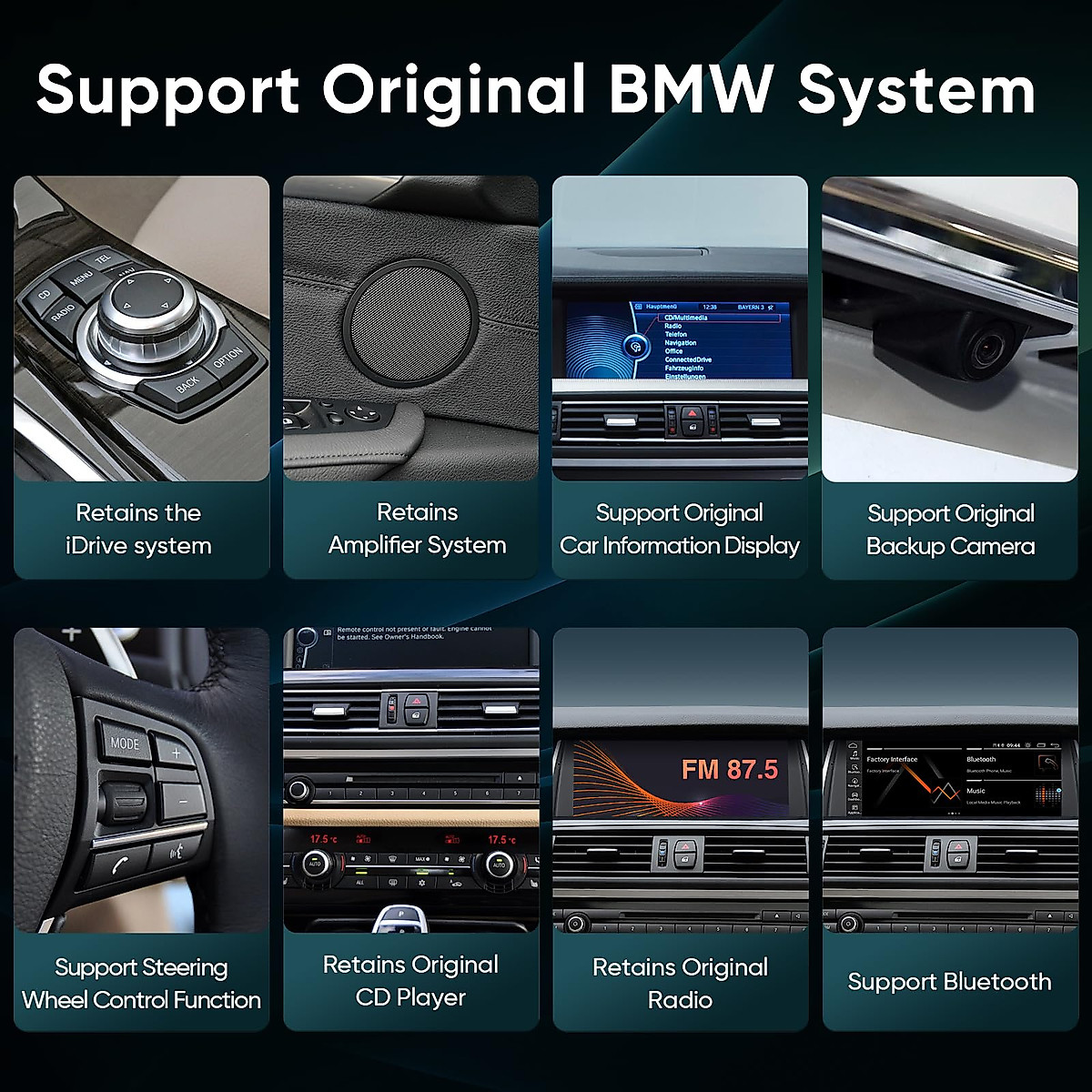 for BMW 5 Series F10 F11 2011-2012 CIC Upgrade Stereo Car Radio Qualcomm 665 (4GB + 64GB) Built-in 4G LTE GPS Navigation Wireless Apple CarPlay Android Auto10.25 inch Touch Screen 1920 x 720