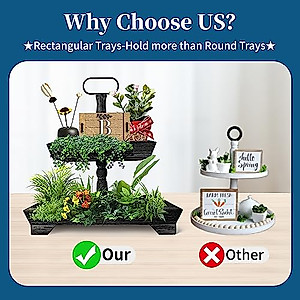 Tiered Tray Decor 2 Tier Wooden Tray Stand Decorative Serving with Metal Handle Farmhouse Two Tiered Tray-Rustic Rectangular Tiered Tray Tiered for Kitchen Table Decor Serving Tier Tray Decoration