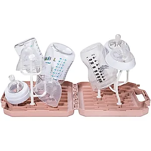 Jumperlay Portable Travel Baby Bottle Drying Rack, Compact Size Drying Rack for Baby Bottles and Accessories, Pump Part, Pacifiers (Pink)