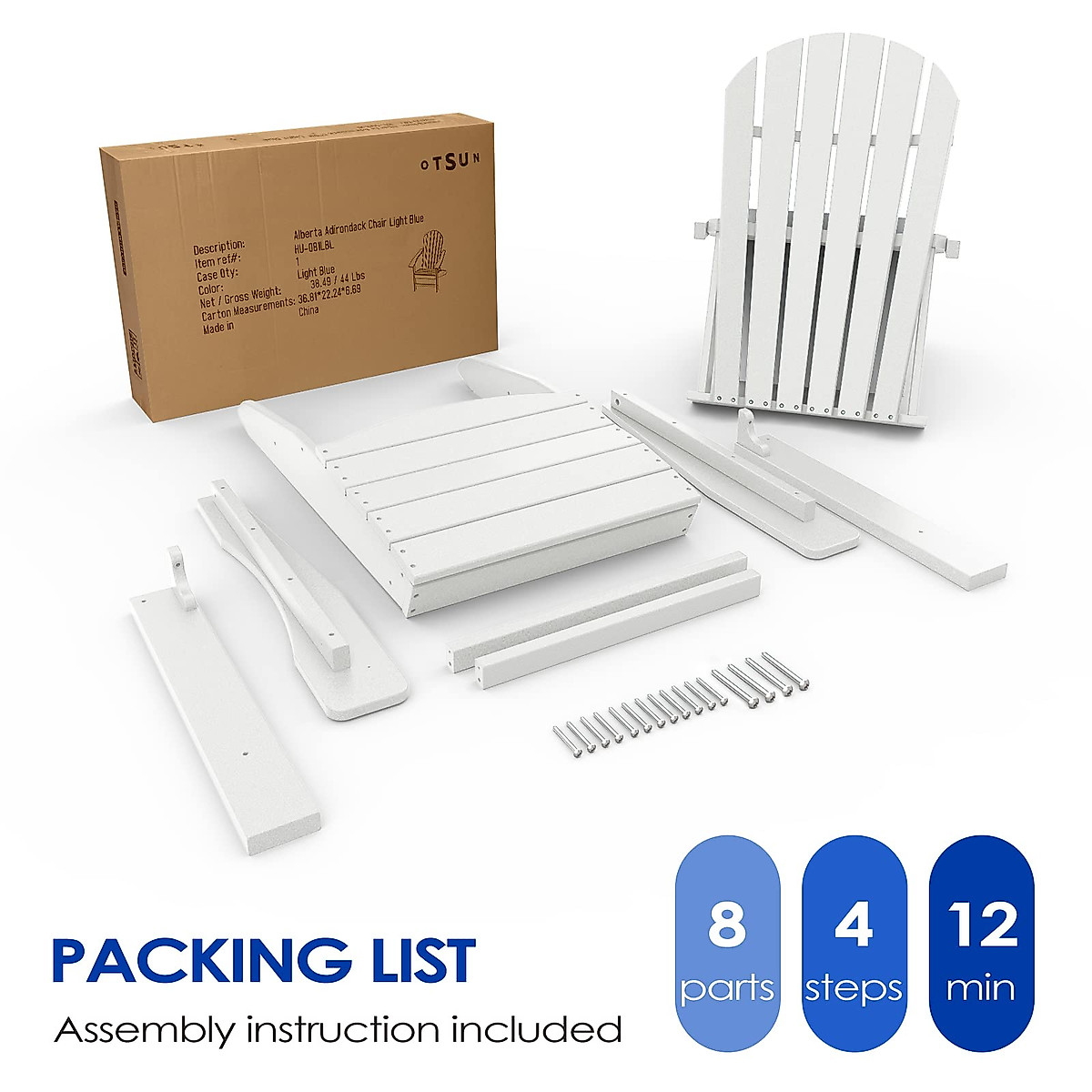 OTSUN Adirondack Chair, Large Lawn Chairs with 350 Lbs Weight Capacity, HDPE Outdoor Chairs Weather Resistant for Patio, Porch, Garden, Swimming Pool, Deck, White