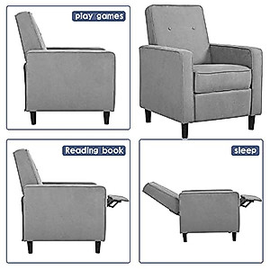 FDW Recliner Chair Fabric with Push Back Accent Arm Chair Comfortable Single Recliner Mid Century Modern Sofa Chair for Home Living Room, Grey