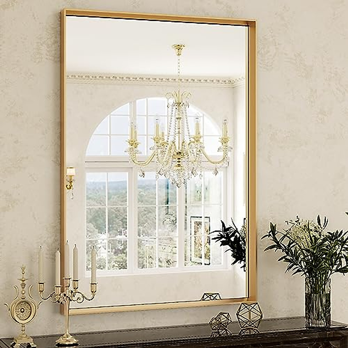 XRAMFY Gold Framed Mirrors for Bathroom, 24x36 inch Bathroom Vanity Mirror, Metal Frame Wall Mounted Rectangle Mirror for Washroom Bedroom Living Room (Horizontal/Vertical)