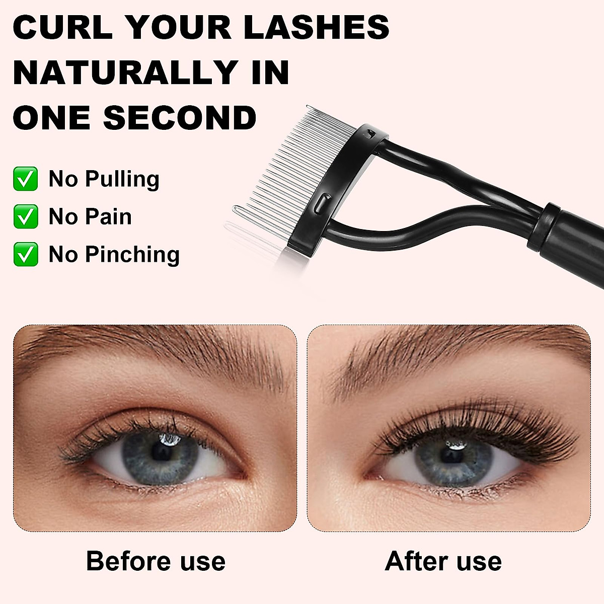 Acavado Eyelash Comb, Arc Designed Eyelash Separator Mascara Applicator Eyebrow Brush Metal Teeth Eye Lash Tool with Comb Cover,Baby Pink