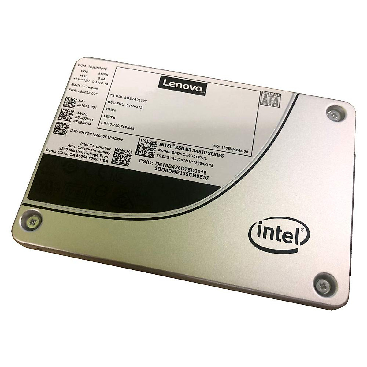 Lenovo D3-S4610 240 GB Solid State Drive - SATA (SATA/600) - 2.5" Drive - Mixed Use - 3.2 DWPD - 1433.60 TB (TBW) - Internal - 560 MB/s Maximum Read Transfer Rate - 340 MB/s Maximum Write Transfe