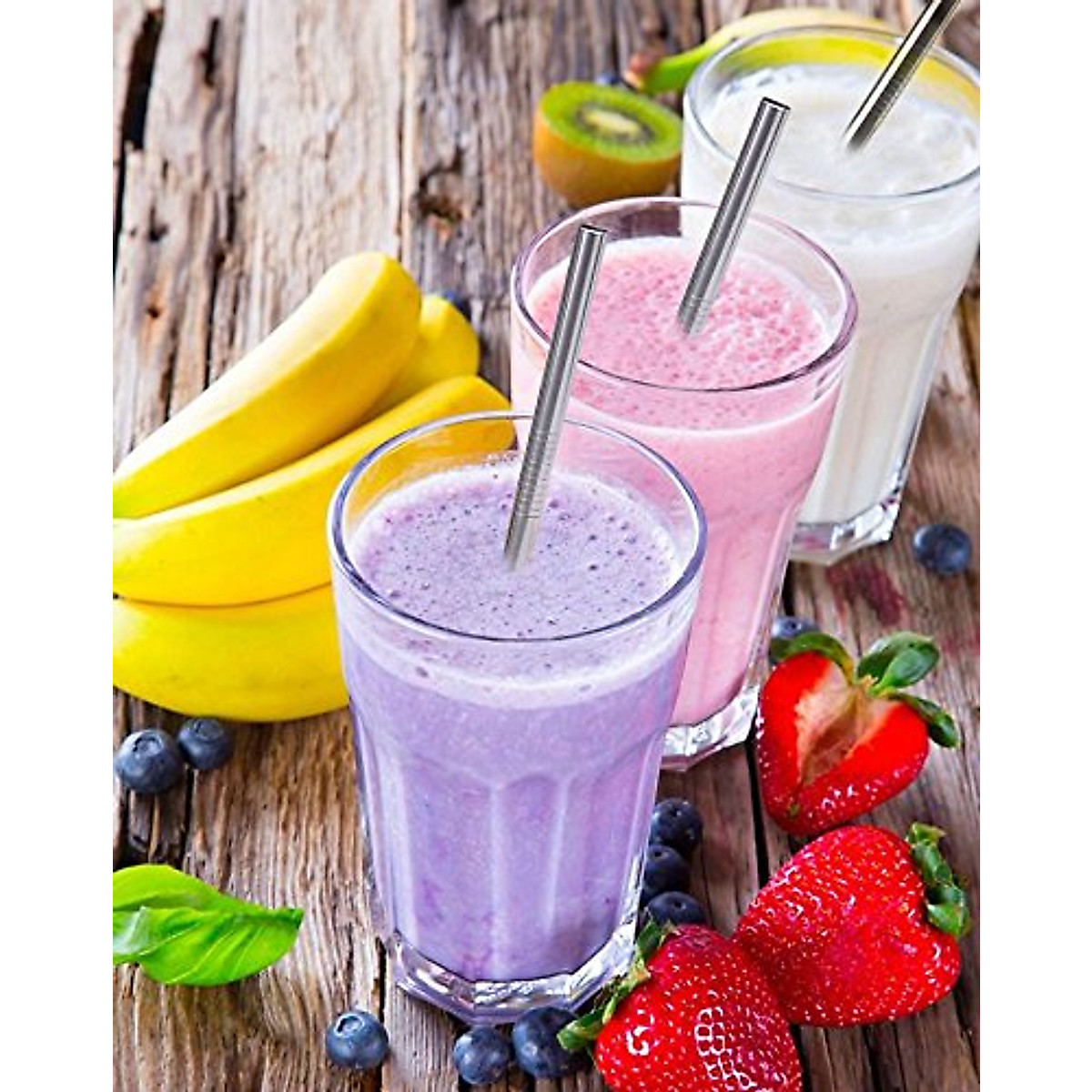 ALINK Stainless Steel Smoothie Straws, 9" X 8mm Set of 4 with Cleaning Brush