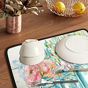 Drying Mat for Kitchen Counter Country Daisy Flowers Dish Drying Mat Dry Mat for Dishes Dish Rack Mat Coffee Bar Mat Dish Drain Mat Drying Mats for Countertop Coffee Mat