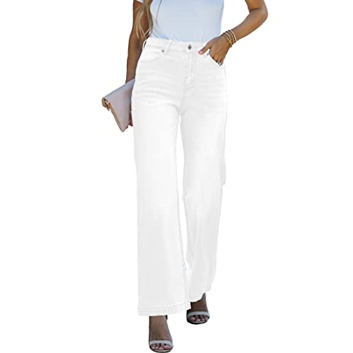 luvamia Wide Leg Jeans for Women High Waisted Baggy 90S Jeans Distressed Stretchy Denim Pants Trendy Womens Jeans High Waisted White Wide Leg Pants for Women Brilliant White Size US 10