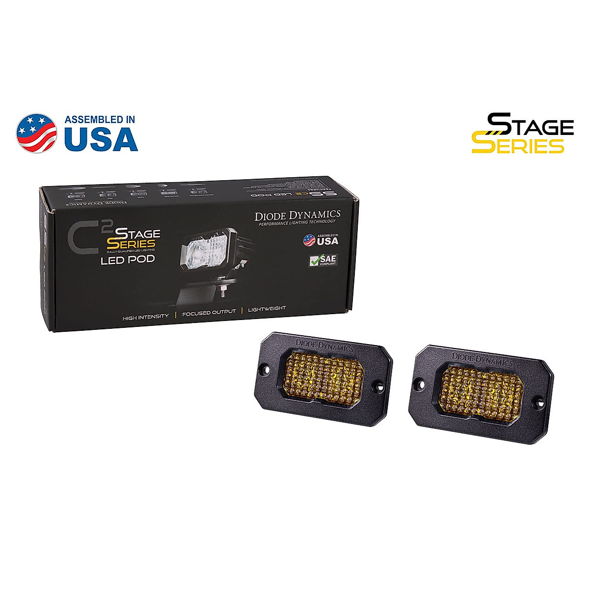 Diode Dynamics Stage Series 2in SAE Yellow Pro Flush Mount LED Pod (pair), Combo w/Amber Backlight
