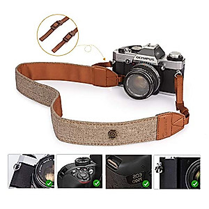 TARION Camera Shoulder Neck Strap Vintage Belt for All DSLR Camera Nikon Canon Sony Pentax Classic White and Brown Weave