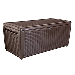Keter Sumatra 135 gallon Outdoor Storage Rattan Deck Box, Brown