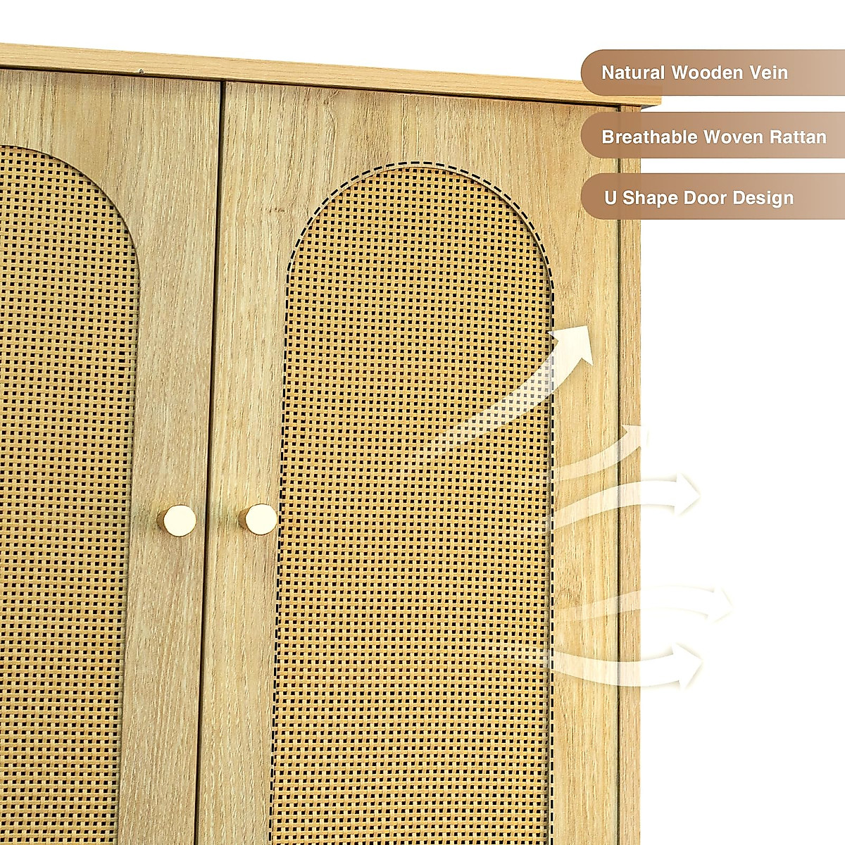 Rattan Toilet Storage Cabinet, Over the Rack Wood Cabinet with Metal Stand, Bathroom Organizer with Adjustable Shelf, Tall Freestanding Washer Shelf, Small Cupboard, Space Saver, Natural style