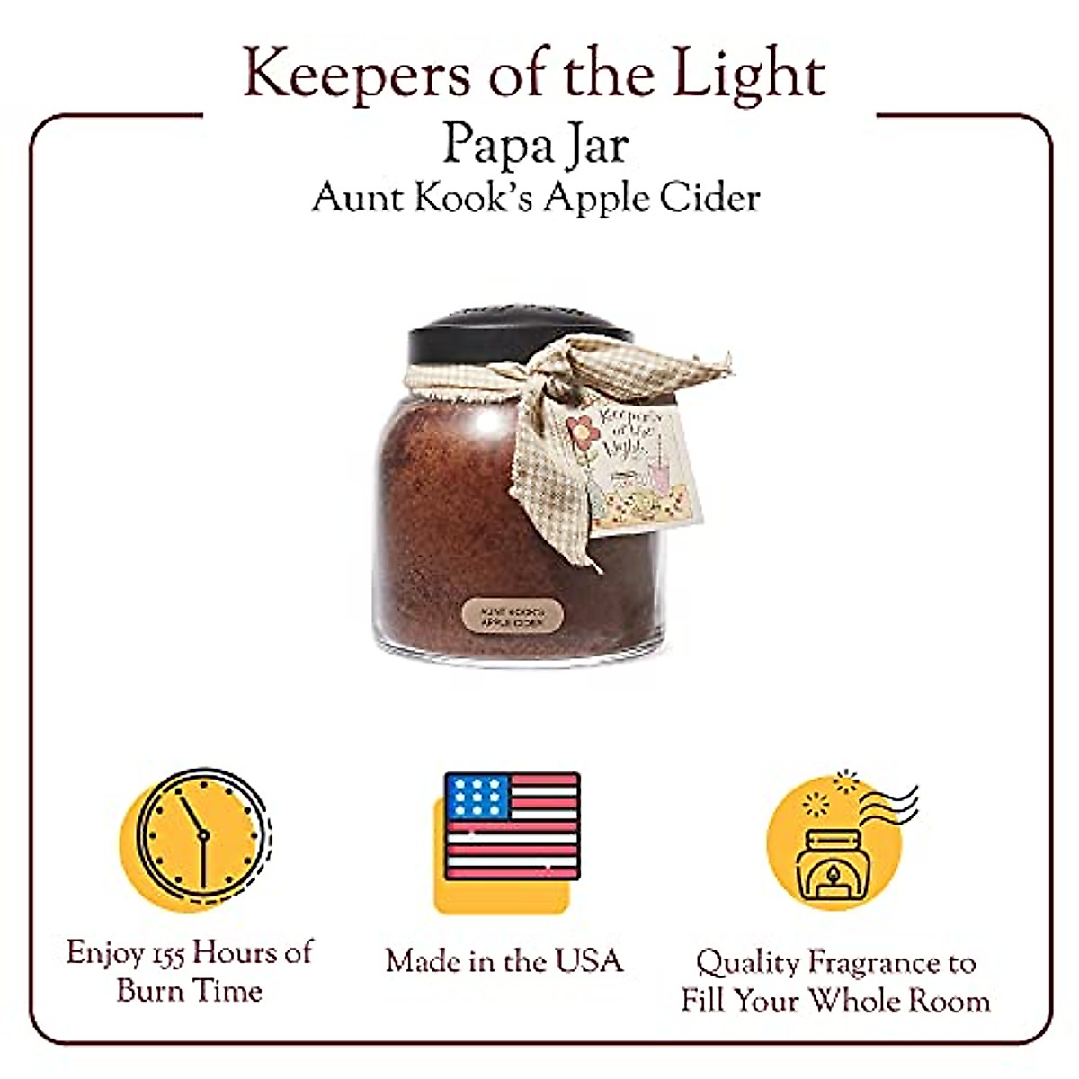 A Cheerful Giver — Aunt Kook's Apple Cider - 34oz Papa Scented Candle Jar with Lid - Keepers of the Light - 155 Hours of Burn Time, Gift for Women, Brown