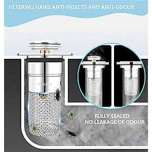 2pcs Bathroom Sink Stopper Hair Catcher,Pop Up Sink Drain Filter with Removable Stainless Steel Filter Basket Hair Catcher,Sink Plug for US Universal Bathroom Sink Stopper Replacement(1.10-1.38Inch)