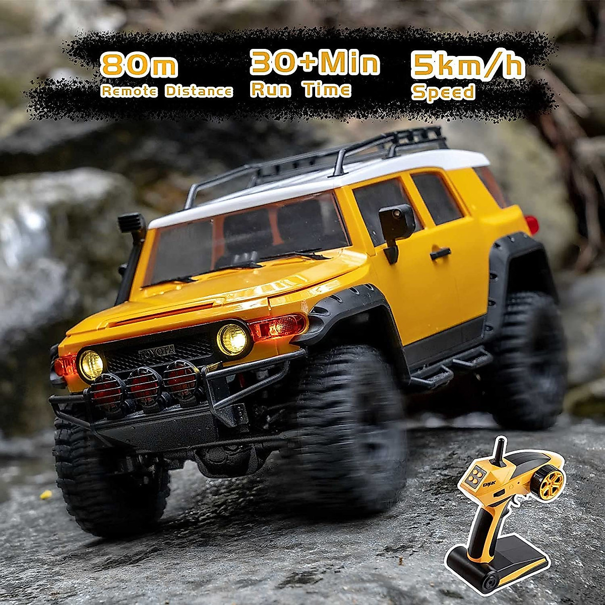 WOWRC FMS 1:18 TOYOTA FJ CRUISER Official RTR Remote Control Car RTR Vehicle Models with Intelligent Lighting 3-Ch 2.4GHz Transmitter for Adults Kids (FJ Cruiser)