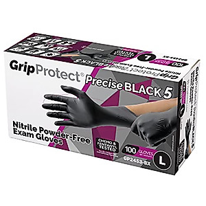 GripProtect Precise Black 5 Nitrile Exam Gloves | 5 Mil Thickness | Chemo-Rated | Medical, Law Enforcement, Tattoo, Dental, Janitorial, Food & Agriculture
