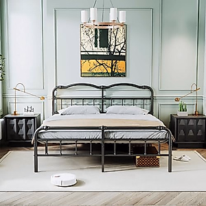 Breezehome California King Bed Frame with Headboard and Footboard, 18in High, Heavy Duty Metal Platform Bed Frame, Noise Free, Easy Assembly, No Box Spring Needed, Vintage Style, Black