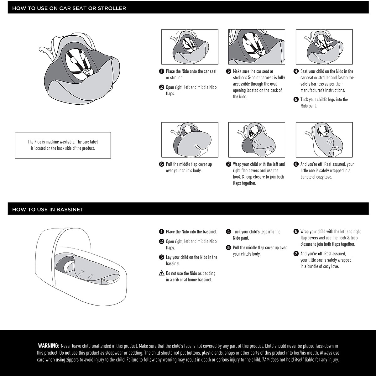 7AM Baby Car Seat Blanket - Multifunctional Car Seat Cover for Baby Boy & Girl, Winter Stroller & Car Seat Swaddle Blankets for Babies, Micro-Fleece & Plush Lined Warm Carseat Cover | Nido (Large)