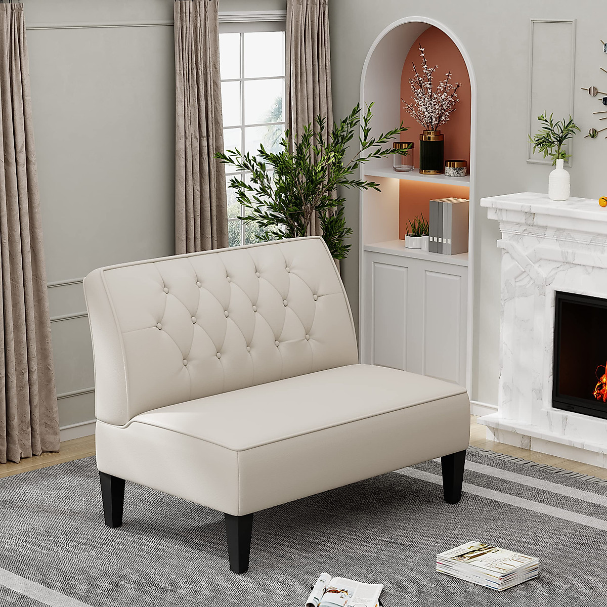 annjoe Button Tufted Loveseat Settee Upholstered Sofa Backrest Buckle Couch Banquette Bench for Dining Room Living Room Bedroom Funiture
