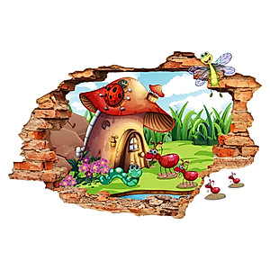 Mushroom Room Wall Sticker 3D Realistic Cartoon Ant Caterpillar Dragonfly Wall Sticker Peel and Stick Art Sticker Can Unleash Your Child's Imagination Suitable for Children's Room Nursery Bedroom