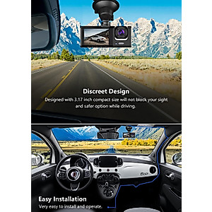 Dash Camera for Cars, 3 Channel 4K Dash Cam Front and Rear Inside,1080P Full HD 170 Deg Wide Angle Dashboard Camera with 64GB Card, IPS Screen,Built in IR Night Vision,G-Sensor,Loop Recording