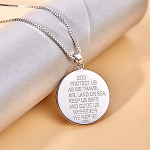 YL St Christopher Pendant Saint Medal Necklace 925 Sterling Silver Religious Engraved Medallion, 18"