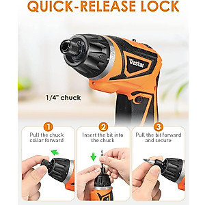 Vastar 7.2V Cordless Screwdriver, Electric Power Screwdriver Set With Rechargeable Battery & Pivoting Handle, 320RPM/10+1 Torque Small Automatic Screw driver Kit with 47Pcs Bits/LED Front Light
