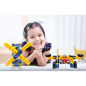 Skoolzy Klikio 8 in 1 Construction Building Engineering Toys 98 Piece Kit - STEM Bin Toys for Ages 7+, Includes Storage Bag and Booklet with Building Designs