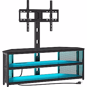 Rolanstar TV Stand with Mount and Power Outlet, Swivel TV Stand Mount with LED Lights for 32/45/55/60/65/70 inch TVs,Black Entertainment Center Media Console with Height Adjustable Mount