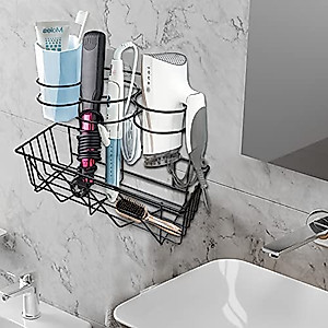 Bathroom Storage Basket for Hair Tool Organizer,Bathroom Wall Mount Hair Care Styling Tool Organizer Storage Basket for Hair Dryer,Curling Wand, Hair Straightener Brushes Hot Hair Tool Holder